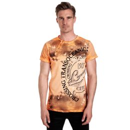 T-Shirt Rusty Neal, Herren, Gr. M, orange, 100% Baumwolle, bedruckt, normal, Rundhals, Shirts T-Shirt, mit plakativem Frontprint