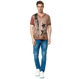 T-Shirt Rusty Neal, Jungen, Gr. XXL, braun (camelfarben), 100% Baumwolle, bedruckt, normal, V-Ausschnitt, Shirts T-Shirt, mit V-Neck