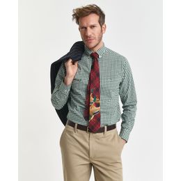 Langarmhemd Gant "REG POPLIN GINGHAM SHIRT", Herren, Gr. 3XL, N-Gr, forest grün, Web, Obermaterial: 100% Baumwolle, regular fit hüftlang, hoch geschlossener Ausschnitt, Manschette mit Knöpfen, Hemden, mit Logostickerei auf der Brust