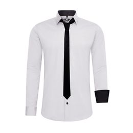 Langarmhemd Rusty Neal, Herren, Gr. 4XL, EURO-Gr&ouml;&szlig;en, grau (hellgrau), 60% Baumwolle, 37% Polyester, 3% Elasthan, unifarben, Hemden, mit Krawatte