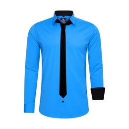 Langarmhemd Rusty Neal, Herren, Gr. L, EURO-Gr&ouml;&szlig;en, blau (petrol), 60% Baumwolle, 37% Polyester, 3% Elasthan, unifarben, Hemden, mit Krawatte