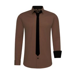 Langarmhemd Rusty Neal, Herren, Gr. 6XL, EURO-Gr&ouml;&szlig;en, braun, 60% Baumwolle, 37% Polyester, 3% Elasthan, unifarben, Hemden, mit Krawatte