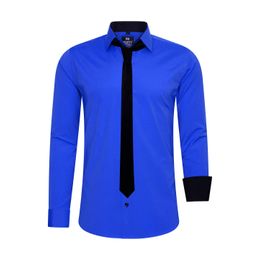 Langarmhemd Rusty Neal, Herren, Gr. 4XL, EURO-Gr&ouml;&szlig;en, blau, 60% Baumwolle, 37% Polyester, 3% Elasthan, unifarben, Hemden, mit Krawatte