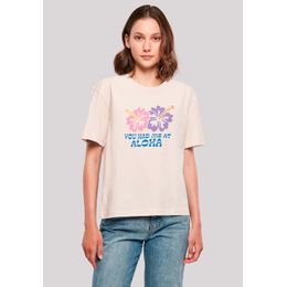 T-Shirt F4NT4STIC "You had me at Aloha", Damen, Gr. L, pink, Obermaterial: 100% Baumwolle, oversize, Rundhals, ohne Bündchen, Shirts T-Shirt, Premium Qualität