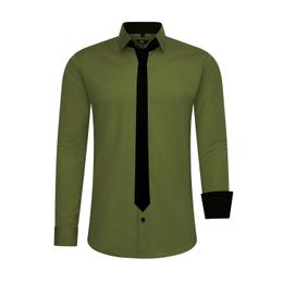 Langarmhemd Rusty Neal, Herren, Gr. L, EURO-Gr&ouml;&szlig;en, gr&uuml;n (khaki), 60% Baumwolle, 37% Polyester, 3% Elasthan, unifarben, Hemden, mit Krawatte