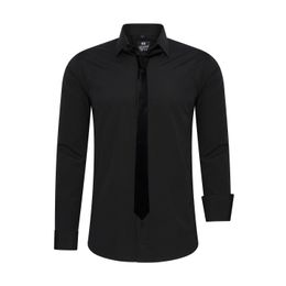 Langarmhemd Rusty Neal, Herren, Gr. 3XL, EURO-Gr&ouml;&szlig;en, schwarz, 60% Baumwolle, 37% Polyester, 3% Elasthan, unifarben, Hemden, mit Krawatte
