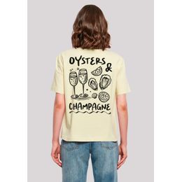 T-Shirt F4NT4STIC "Oysters And Champagne Summer", Damen, Gr. S, gelb (softgelb), Obermaterial: 100% Baumwolle, oversize, Rundhals, ohne B&uuml;ndchen, Shirts T-Shirt, Premium Qualit&auml;t