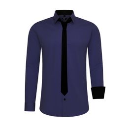 Langarmhemd Rusty Neal, Herren, Gr. 4XL, EURO-Gr&ouml;&szlig;en, blau (dunkelblau), 60% Baumwolle, 37% Polyester, 3% Elasthan, unifarben, Hemden, mit Krawatte