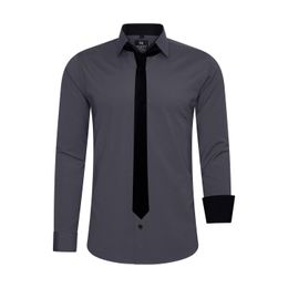 Langarmhemd Rusty Neal, Herren, Gr. 5XL, EURO-Gr&ouml;&szlig;en, grau (anthrazit), 60% Baumwolle, 37% Polyester, 3% Elasthan, unifarben, Hemden, mit Krawatte