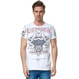 T-Shirt Rusty Neal, Damen, Gr. L, weiß, 100% Baumwolle, bedruckt, normal, Rundhals, Shirts T-Shirt, mit coolem Frontprint