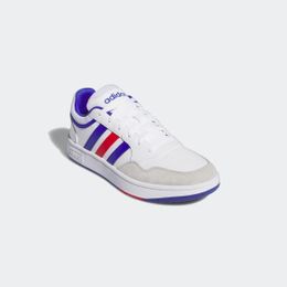 Sneaker adidas Sportswear "HOOPS 3.0", Gr. 43, weiß (cloud weiß, lucid blau, better scarlet), Leder, Synthetik, Textil, Sportlich, Schuhe