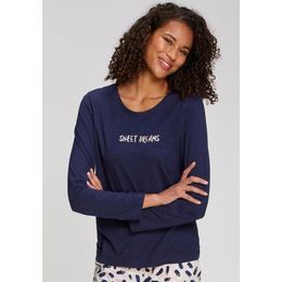 s.Oliver Longsleeve dukelblau Gr. 32/34 für Damen. Rundhals und Print. Basic. Nachhaltig.