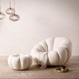 Pharao24.de Design Sessel Lounge Sessel aus Webplüsch in Weiß (zweiteilig)