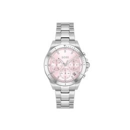 Multifunktionsuhr BOSS "ALLEY", silberfarben, rosa, Armbanduhren, Damen, Quarzuhr, Armbanduhr, Damenuhr, Edelstahlarmband, analog, Tag