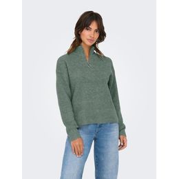 Strickpullover Only "ONLTOKYO SOLID L/S ZIP PULLOVER KNT NOOS", Damen, Gr. M, balsam detail:melange, Strick, Obermaterial: 79% Polyester, 13% Polyacryl, 5% Wolle, 3% Elasthan, meliert, regular fit normal, hoch geschlossener Ausschnitt, Rippbündchen, Pullover