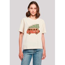 T-Shirt F4NT4STIC "Groovy Weihnachten Camper Van", Damen, Gr. L, wei&szlig; (sandwei&szlig;), Obermaterial: 100% Baumwolle, oversize, Rundhals, ohne B&uuml;ndchen, Shirts T-Shirt, Premium Qualit&auml;t, Weihnachts-Kollection