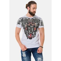Cipo & Baxx T-Shirt CIPO & BAXX "T-Shirt", Herren, Gr. M, wei&szlig;, 95% Baumwolle, 5% Elasthan, bedruckt, figurumspielend, Rundhals, Shirts T-Shirt, aus hochwertiger Baumwolle