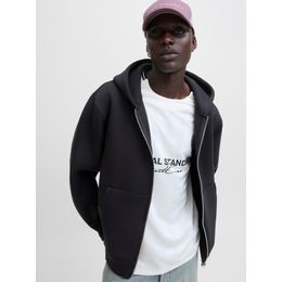 Jack & Jones Kapuzensweatshirt JACK & JONES "JCOCOVER SCUBA SWEAT ZIP HOOD NOOS", Herren, Gr. L, schwarz, angeraute Sweatware, Obermaterial: 65% Polyester, 30% Viskose, 5% Elasthan, unifarben, relaxed fit, Rippb&uuml;ndchen, Sweatshirts