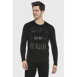 Cipo & Baxx T-Shirt CIPO & BAXX "Sweatshirts", Damen, Gr. XL, schwarz, 95% Baumwolle, 5% Elasthan, bedruckt, figurumspielend, Rundhals, Shirts T-Shirt, mit coolem Print