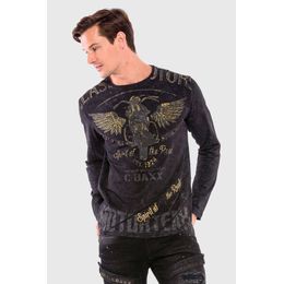 Cipo & Baxx T-Shirt CIPO & BAXX "Langarmshirt", Herren, Gr. M, schwarz, 95% Baumwolle;5% Elasthan, bedruckt, regular fit, Shirts T-Shirt, mit modischem Print