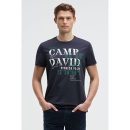 Rundhalsshirt CAMP DAVID, Herren, Gr. L, blau, Material: 100% Baumwolle, bedruckt, regular fit normal, eingesetzt gerader Abschluss, Shirts Rundhalsshirt, aus Baumwolle