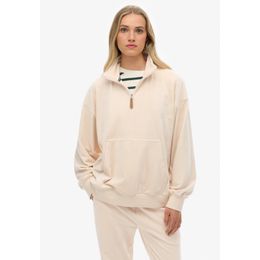 Sweatshirt Superdry "COUNTRY CLUB VELOUR 1/4 ZIP", Damen, Gr. L, rosa (pink tint), Sweatware, Obermaterial: 95% Polyester, 5% Elasthan, unifarben, relaxed fit, Rippbündchen, Sweatshirts