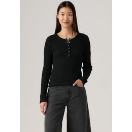 Levi's Langarmshirt LEVI'S "DRY GOODS HENLEY", Damen, Gr. L (40), anthrazit night, Web, Obermaterial: 95% Baumwolle, 5% Elasthan, unifarben, figurbetont h&uuml;ftbedeckend, Serafino, abgesteppt, Shirts Langarmshirt, Mit Waffelstruktur- Muster