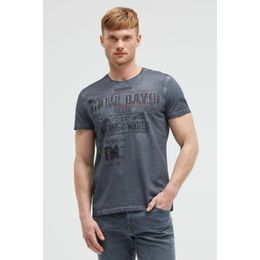 Rundhalsshirt CAMP DAVID, Herren, Gr. M, blau shades, Material: 100% Baumwolle, bedruckt, regular fit normal, eingesetzt gerader Abschluss, Shirts Rundhalsshirt, mit Kontrastn&auml;hten