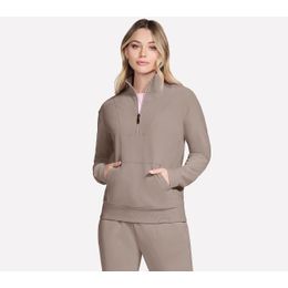 Rollkragenpullover Skechers "GOLUXE RIB 1/4 ZIP", Damen, Gr. XL, grau, Obermaterial: 80% Polyester, 20% Elasthan, Sportlich, Pullover