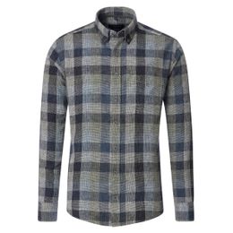 Leinenhemd Casamoda "Casamoda Leinenhemd kariert", Herren, Gr. L, Normalgrößen, grau (dunkelgrau), 50% Leinen, 50% Baumwolle, kariert, lässig geschnitten, Hemden