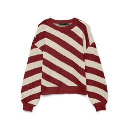 Véro Moda Rundhalspullover VERO MODA "VMLARA LS O-NECK PULLOVER GA BOO REP", Damen, Gr. L, syrah stripes:with birch, Strick, Obermaterial: 58% Polyester, 38% Polyacryl, 4% Elasthan, gestreift, regular fit, Rundhals, Rippstrickbündchen, Pullover