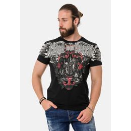 Cipo & Baxx T-Shirt CIPO & BAXX "T-Shirt", Herren, Gr. M, schwarz, 95% Baumwolle, 5% Elasthan, bedruckt, figurumspielend, Rundhals, Shirts T-Shirt, aus hochwertiger Baumwolle