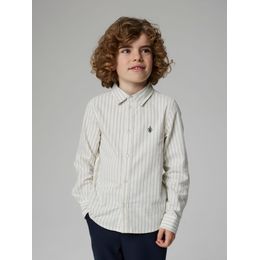 Langarmhemd name it "NKMNEWSA für Jungen mit Knopfleiste und Baumwollkomfort", Jungen, Gr. 122/128, N-Gr, blau (jet stream stripes:navy blazer), Web, Obermaterial: 100% Baumwolle, gestreift, regular fit, Ärmel mit Ärmelschlitz 1-Knopf-Manschette, Hemden Festliche Hemden, unifarben, casual, regular fit, Baumwolle, Hemdkragen