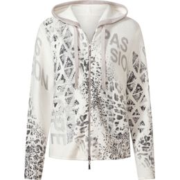Heine Damen Kapuzenstrickjacke mit Kapuze ecru-hellgrau-bedruckt Gr&ouml;&szlig;e 48