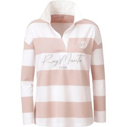 Heine Damen Langarm-Poloshirt mit Streifen puder-ecru-bedruckt Gr&ouml;&szlig;e 44