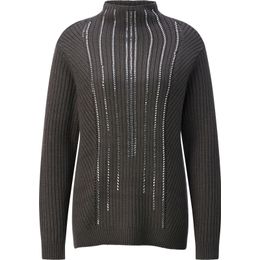 CRÉATION L Damen Wollpullover in Strickmustermix graphit Größe 36