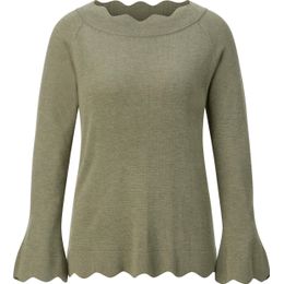 CR&Eacute;ATION L Damen Langarm-Pullover in hochwertiger Winter-Qualit&auml;t khaki-schilf-meliert Gr&ouml;&szlig;e 38