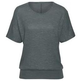 Kurzarmshirt Vivance "mit breitem Bund", Damen, Gr. 32/34, grau (graugrün), Feinstrick, Obermaterial: 61% Polyester (REPREVE), 36% Viskose, 3% Elasthan, meliert, Casual, bequem normal, Rundhals, Shirts, aus weichem Viskose-Feinstrick
