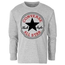 Langarmshirt Converse "CNVB CHUCK PATCH LS TEE", Kinder, Gr. 146/152 (158), grau (dk grau heather), Sweatware, Obermaterial: 60% Baumwolle, 40% Polyester, normal, Rundhals, eingesetzt abgesteppt, Shirts, für Kinder