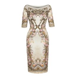 JIORO Kleid 'BAROQUE FLOWERS' Damen Größe 42 beige Winterkleid