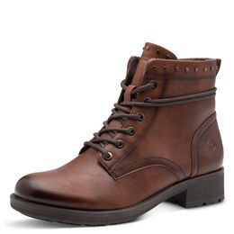 Tamaris Schnürstiefelette, Blockabsatz, Schnürboots mit Nieten am Schaftrand besetzt cognac 38 38 Lässiger Schnürboots mit Ziernähten und T-Logo
