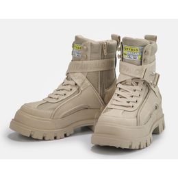 Buffalo Winterboots »Aspha Com1 Vegan« Schnürstiefelette, Plateauboots mit Innen-Reißverschluss beige 39 39 Trendiger Schnürboots mit Zierschnalle
