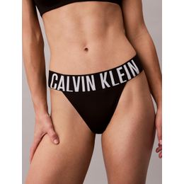 String "HIGH LEG THONG", Damen, Gr. M (38), schwarz, Obermaterial: 92% Polyester, 8% Elasthan, Calvin Klein Underwear, unifarben, k&ouml;rpernah, Unterhosen String, hoher Beinausschnitt, breiter Bund mit Logoschriftzug