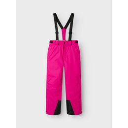 Skihose name it "NKNSLOPE10 PANT SKI EDITION FO NOOS", Kinder, Gr. 146, N-Gr, pink (pink glo), Web, Obermaterial: 100% Polyester, unifarben mit Farbeinsatz, regular fit, Hosen Skihose