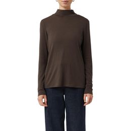 Langarmshirt comma, Damen, Gr. 42, schwarz chocolate, Single Jersey, Obermaterial: 76% Lyocell, 19% Wolle, 5% Elasthan, unifarben, Casual, regular fit taillenbedeckt, ohne Ausschnitt, gerader Abschluss, Shirts, aus Woll- und Lyocellmix