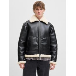 Jack & Jones Bomberjacke JACK & JONES "JORLIVERPOOL AVIATOR JACKET SN", Herren, Gr. L, schwarz, Web, Obermaterial: 100% Polyester, unifarben, regular fit, Jacken
