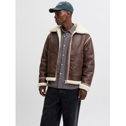 Jack & Jones Bomberjacke JACK & JONES "JORLIVERPOOL AVIATOR JACKET SN", Herren, Gr. L, chocolate torte, Web, Obermaterial: 100% Polyester, unifarben, regular fit, Jacken
