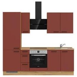 Küchenzeile Nobilia ""Easytouch II"", rot (küche: rot, korpus: eiche sierra nachbildung, arbeitsplatte: eiche sierra nachbildung), B:240,3cm H:216,6cm T:60cm, Komplettküchen-Sets, vormontiert, Ausrichtung wählbar, Breite 240 cm, wahlw. mit E-Geräten