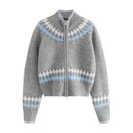 next Strickjacke Damen Gr&ouml;&szlig;e XL hellblau / graumeliert / wei&szlig;