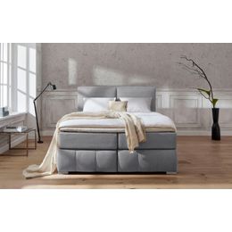 Boxspringbett Home Affaire "Wehma", grau, B:170cm L:213cm, Struktur fein (100% Polyester), Komplettbetten, Boxspringbett, inkl. Topper in 3 verschiedenen Matratzen, auch in Samtstoff